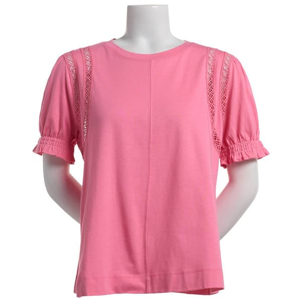 Womens Tommy Hilfiger Sport Puff Sleeve Solid Lace Inset Blouse - Boscov's