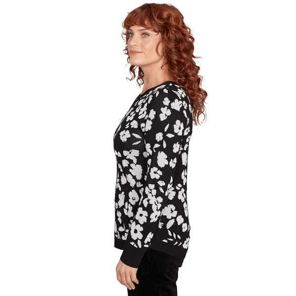 Womens Emaline Deerfield Long Sleeve Floral Round Neck Sweater - Boscov's