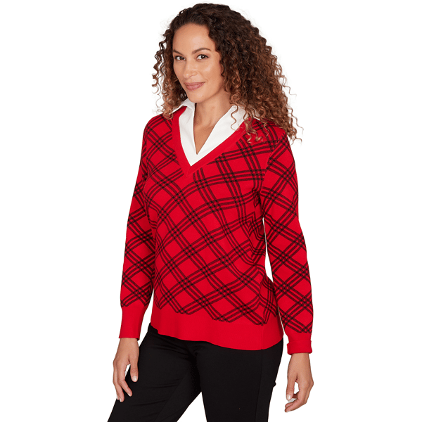 Petite Emaline Holiday Items Long Sleeve Two in One Plaid Sweater ...