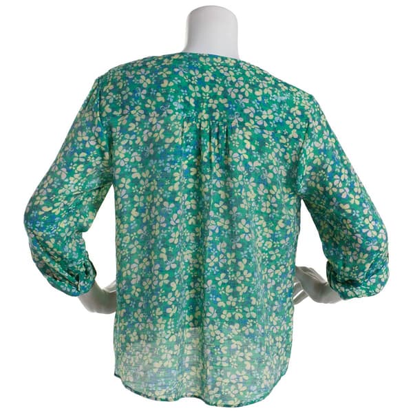 Petite Zac & Rachel 3/4 roll Tab Sleeve Floral Tie Front Blouse - Boscov's