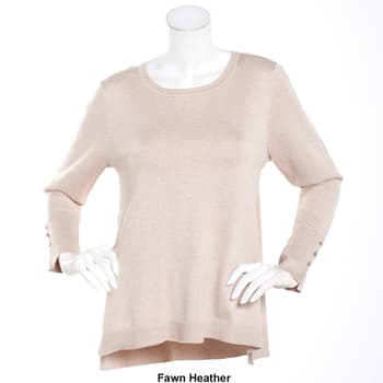 Women Retrology Crewneck Button Sleeve Side Split Sweater - Boscov's