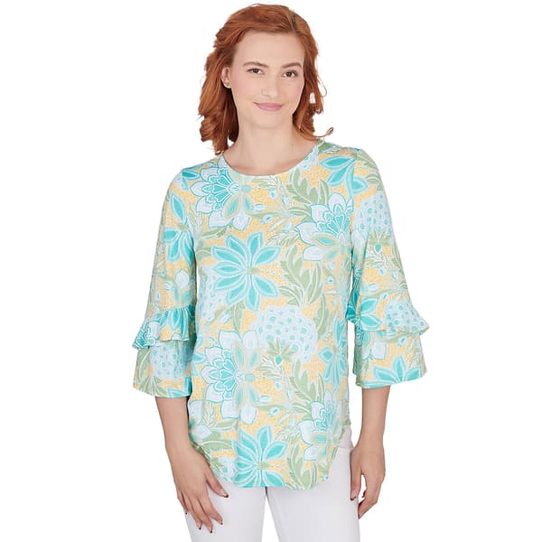 Womens Ruby Rd. Must Haves II Knit Round Neck Floral Tee - Boscov's