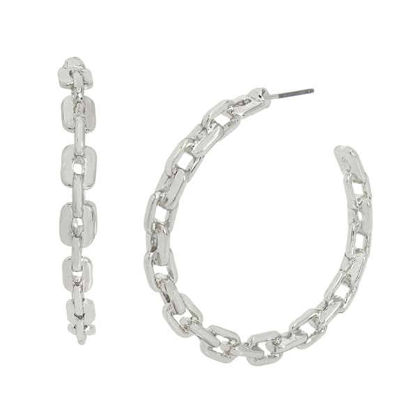 Steve Madden Silver-Tone Frozen Chain Open Hoop Earrings - Boscov's