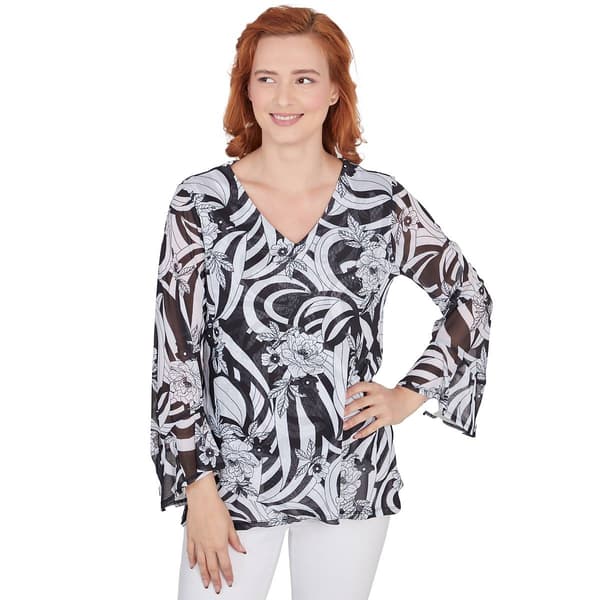 Womens Ruby Rd. Batik Blush Flounce Sleeve Floral Mesh Blouse - Boscov's