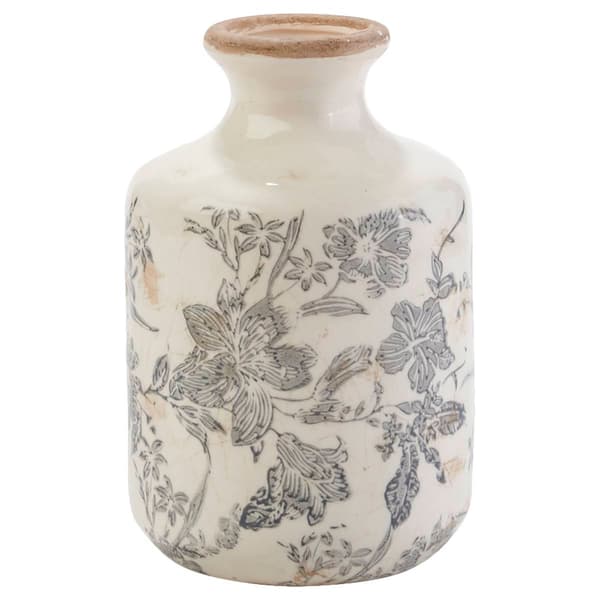 K&K Interiors 6.75in. White & Grey Floral Ceramic Vase - Boscov's