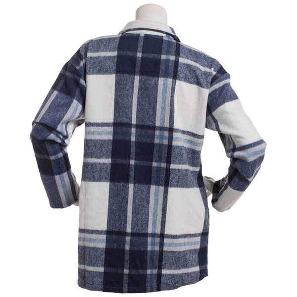 Womens NY Collection Brushed Twill Plaid Shacket w/Pockets-BluNvy ...