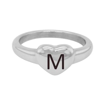 Pink Box Letter M Solid Stainless Steel Puffed Heart Initial Ring - Boscov's