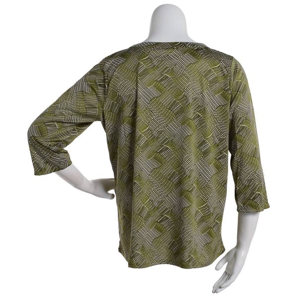 Plus Size Notations 3/4 Sleeve Puff Geo Grommet Neck Knit Blouse - Boscov's