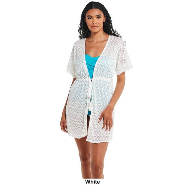 Womens Aruba Blue Knit Jacquard Tie Front Swimsuit Cover-Up - Boscov's