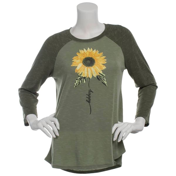 Womens Tru Self Long Sleeve Sunflower Raglan Graphic Tee - Boscov's