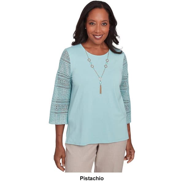 Womens Alfred Dunner Kensington Gardens Lace Sleeve Blouse - Boscov's