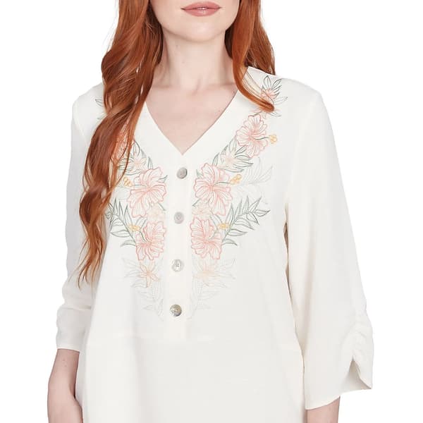Womens Ruby Rd. Tropical Oasis Embroidered Crepe Gauze Blouse - Boscov's