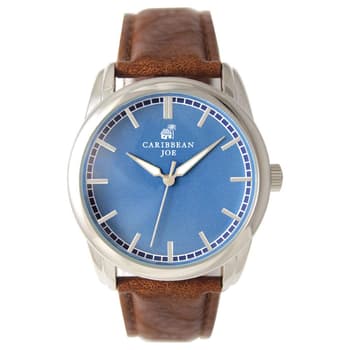 Mens Caribbean Joe Silver-Tone Brown Strap Watch - CJ7121SL - Boscov's