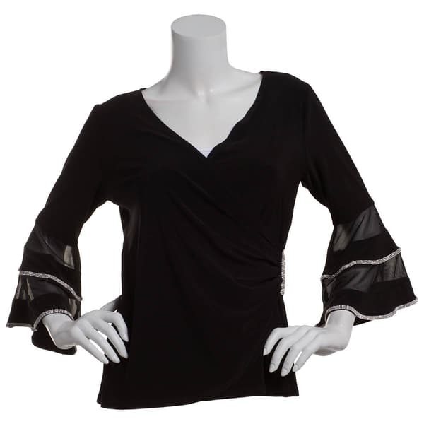 Petite MSK 3/4 Illusion Bell Sleeve Wrap Blouse - Boscov's