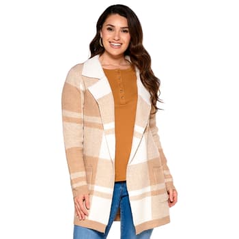 Womens Absolutely Famous Plaid Jacquard Cardigan - Boscov's
