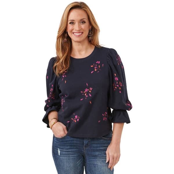 Womens Democracy 3 4 Puff Blouson Flounce Sleeve Sweatshirt Boscovs