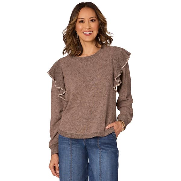 Womens Democracy Long Flange Sleeve Mixed Media Sweater - Boscov's