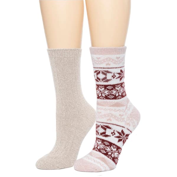 Womens Cuddl Duds® 2pk. Fair Isle Snowflake Boot Crew Socks - Boscov's