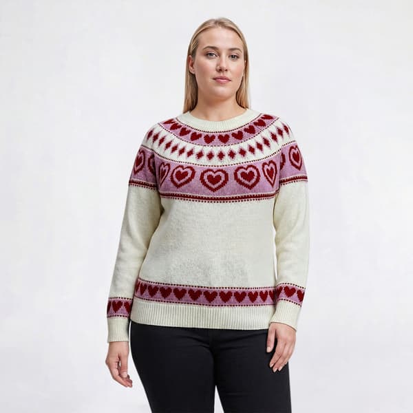 Plus Size Hasting & Smith Long Sleeve Fair Isle Heart Sweater - Boscov's