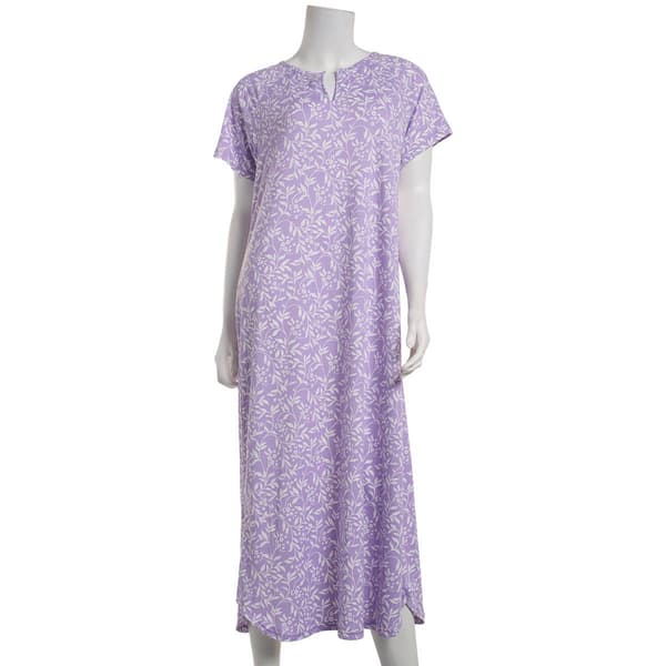 Plus Size White Orchid Short Sleeve Vines Split Neck Nightshirt - Boscov's