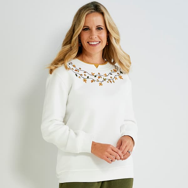 Petites Hasting & Smith Leaves & Acorns Embroidered Sweatshirt - Boscov's