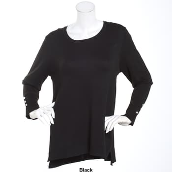 Plus Size Retrology Crew Neck Button Sleeve Side Slit Sweater - Boscov's