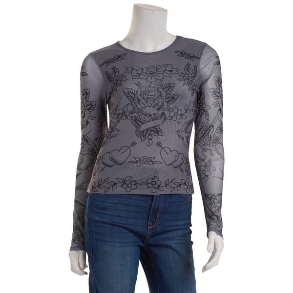 Juniors Madden Girl Lucky Tattoo Inspired Mesh Top - Boscov's