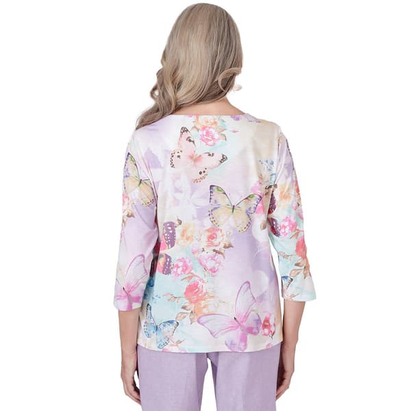 Petite Alfred Dunner Garden Party Butterfly Floral Blouse - Boscov's