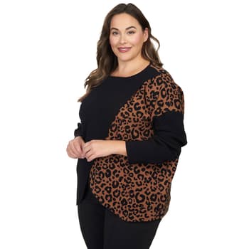 Plus Size Ruby Rd. Spot On Color Block Leopard Wrap Sweater - Boscov's