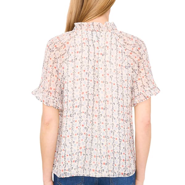 Womens Cece Short Sleeve Floral Vine Ruffle Neck Blouse - Boscov's