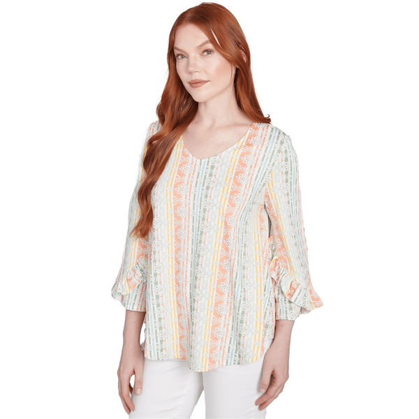 Womens Ruby Rd. Tropical Oasis Ruffle Sleeve Stripe Blouse - Boscov's
