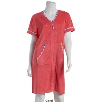 Womens Jasmine Rose Short Sleeve Pique Zip Robe with Turtle Trim - Boscov's