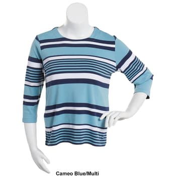 Petite Hasting & Smith 3/4 Sleeve Stripe Crew Neck Top - Boscov's