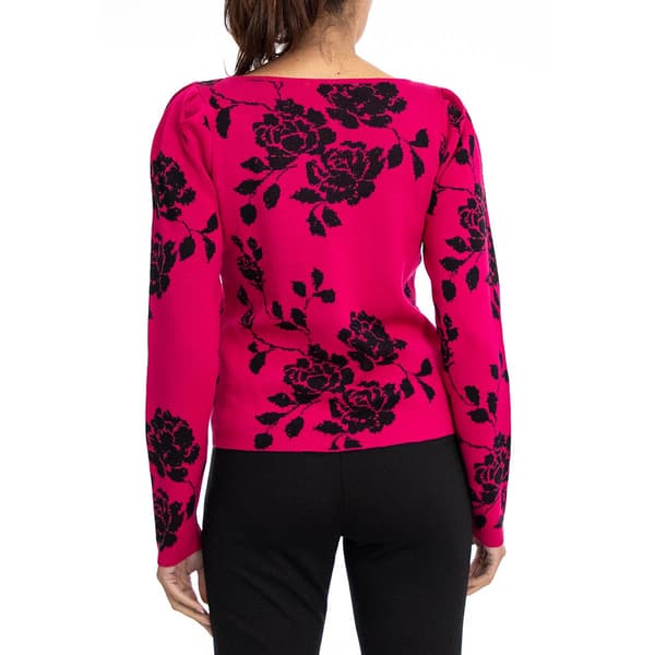 Petite Zac & Rachel Long Ruched Sleeve Floral Jacquard Sweater - Boscov's