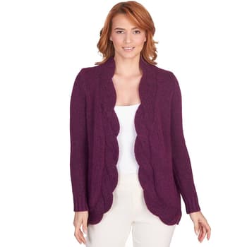 Womens Emaline Wellington Solid Long Sleeve Cabled Trim Cardigan - Boscov's