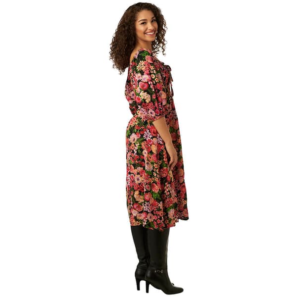 Womens Harlow & Rose 3/4 Sleeve Challis Cinch Midi Dress - Boscov's