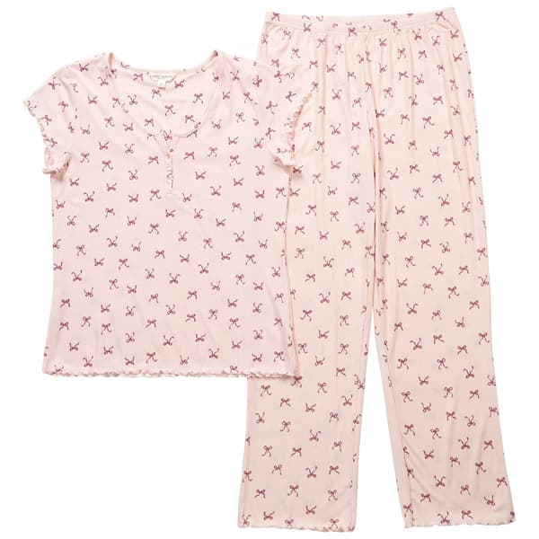 Laura Ashley® Poly Rib Romantic Bows Henley Pajama Set - Boscov's