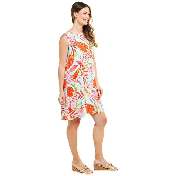 Petite Harlow & Rose Sleeveless Tropical Shift Dress-Turquoise - Boscov's