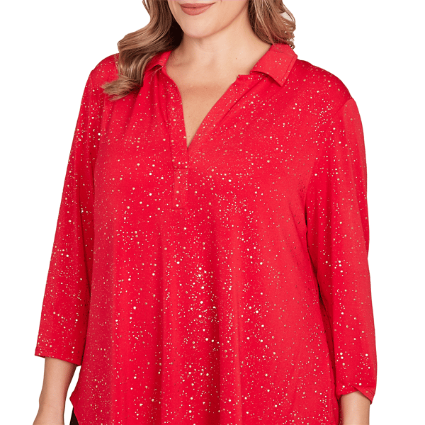 Plus Size Ruby Rd. Red Allure V Neck Metallic Speckled Blouse - Boscov's