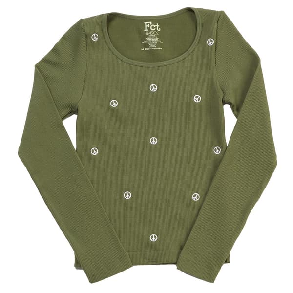 Girls (7-16) FCT Basics Scoop Neck Long Sleeve Peace Tee - Boscov's