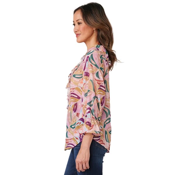 Womens Democracy 3 4 Sleeve Flounce Cascade Ruffle Blouse Boscovs