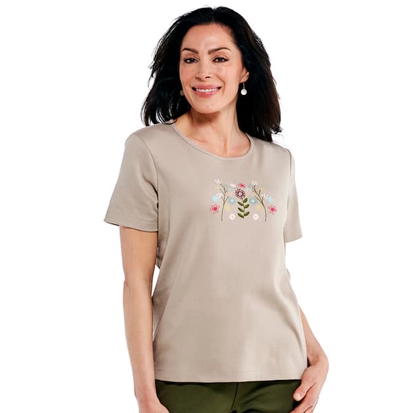 Petite Bonnie Evans Floral Short Sleeve Crewel Embroidered Tee - Boscov's