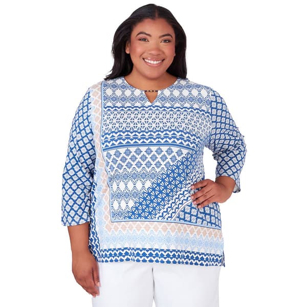 Plus Size Alfred Dunner Blue Bayou Knit Geometric Blouse - Boscov's