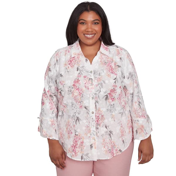 Plus Size Alfred Dunner Estate of Mind Collar Floral Button Front ...