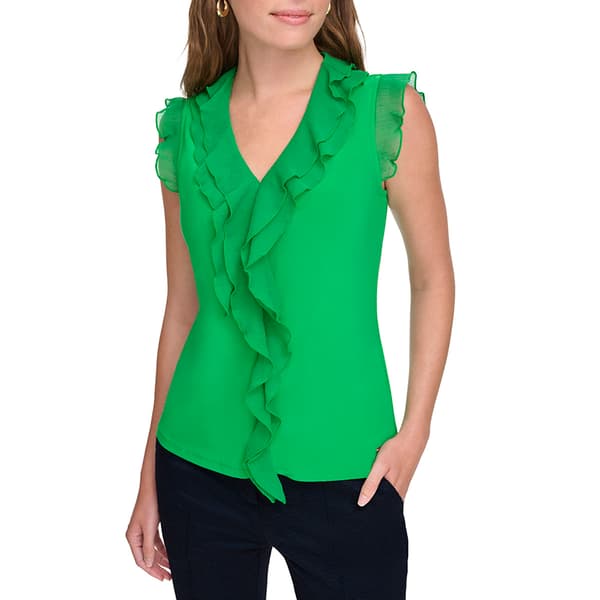 Womens Tommy Hilfiger Sleeveless Ruffle Front Solid Blouse Boscovs