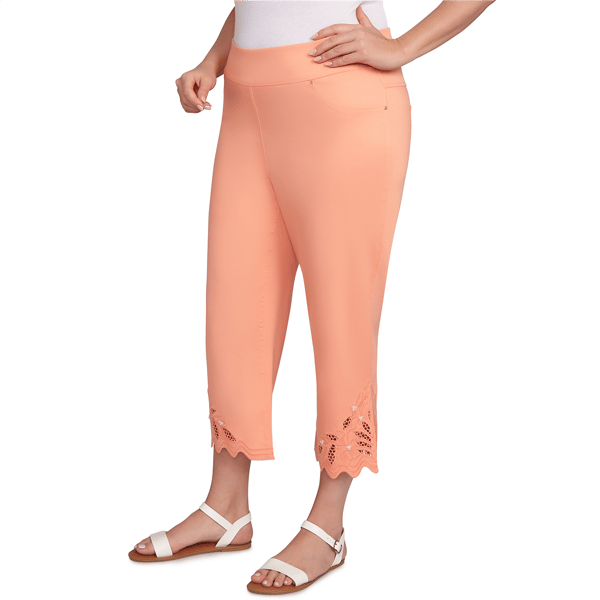 Plus Size Ruby Rd. Tropical Oasis Pull On Soft Denim Lace Capri - Boscov's