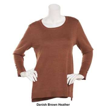 Plus Size Retrology Crew Neck Button Sleeve Side Slit Sweater - Boscov's