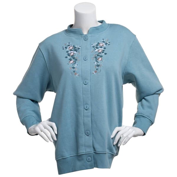 Petite Bonnie Evans Embroidered Bouquets Cardigan Sweatshirt - Boscov's
