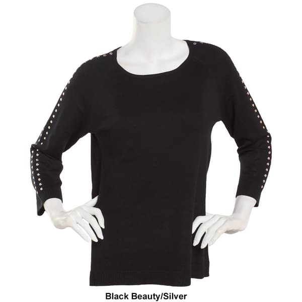 Petite Zac & Rachel 3/4 Sleeve Stud Accent Details Sweater - Boscov's