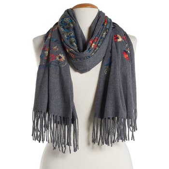 Womens Jessica McClintock Embroidered Floral Scarf - Charcoal - Boscov's